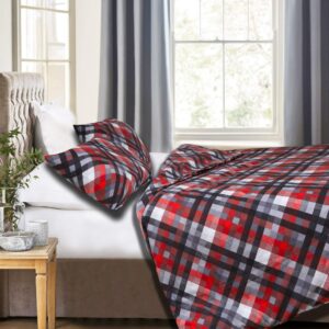 Friends at Home 180 Gram Cotton Heavyweight Flannel Duvet Cover Sets (Grey/red/Black, King)