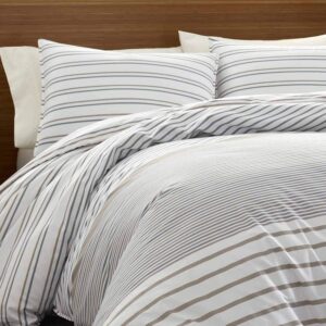 Eddie Bauer Duvet Cover Set Soft Bedding with Matching Shams, Buttons & Corner Ties to Ensure Placement, Striped Room Decor, King, Neutral