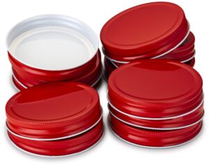 kook mason jar lids, wide mouth, for wide mouth mason jars, leak free, airtight silicone seal, made in usa, set of 12, red