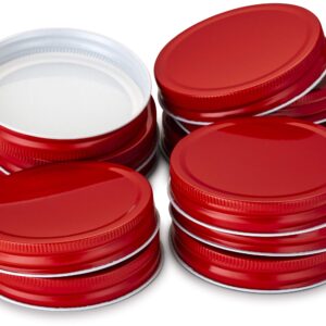 Kook Mason Jar Lids, Wide Mouth, for Wide Mouth Mason Jars, Leak Free, Airtight Silicone Seal, Made in USA, Set of 12, Red