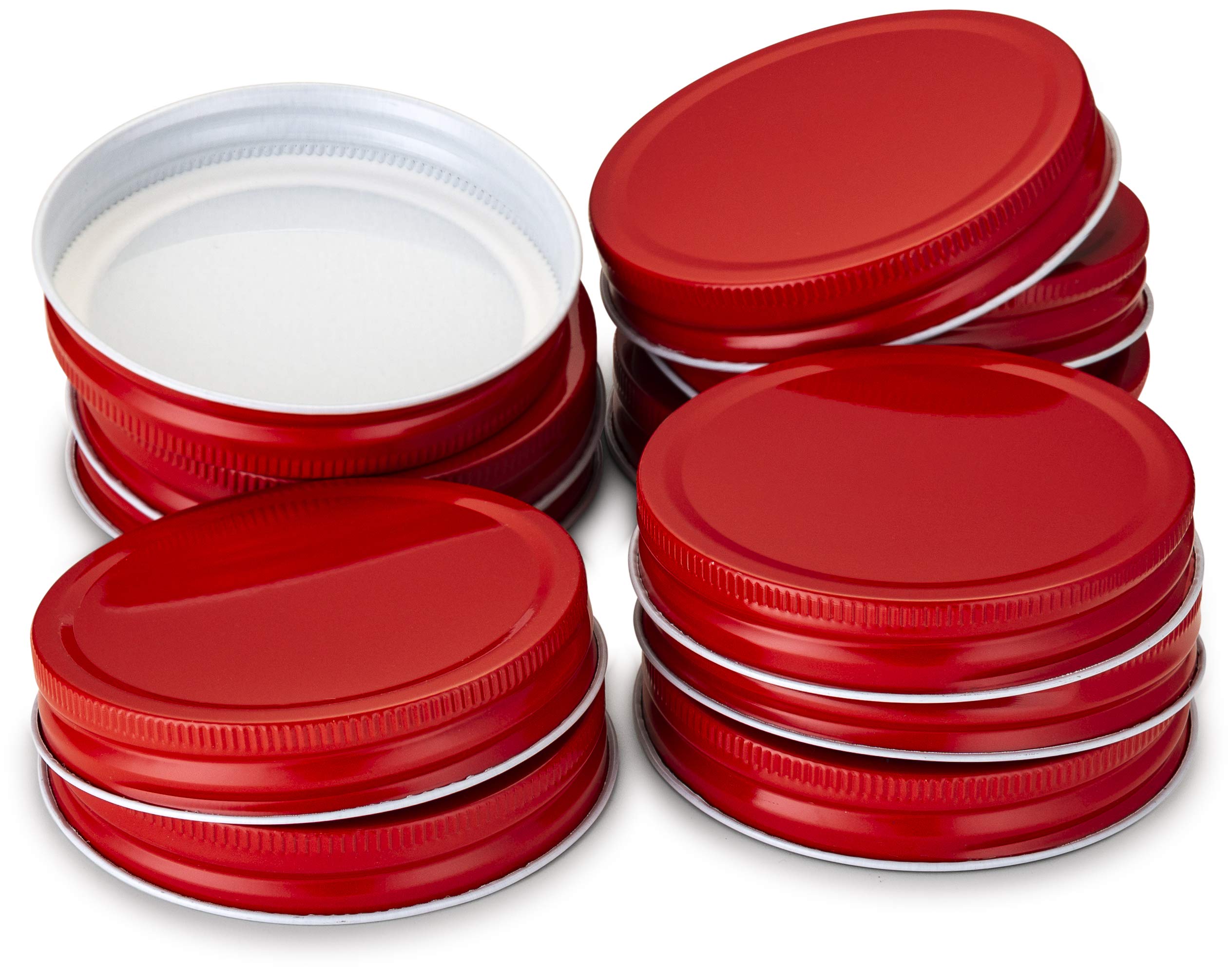 Kook Mason Jar Lids, Wide Mouth, for Wide Mouth Mason Jars, Leak Free, Airtight Silicone Seal, Made in USA, Set of 12, Red