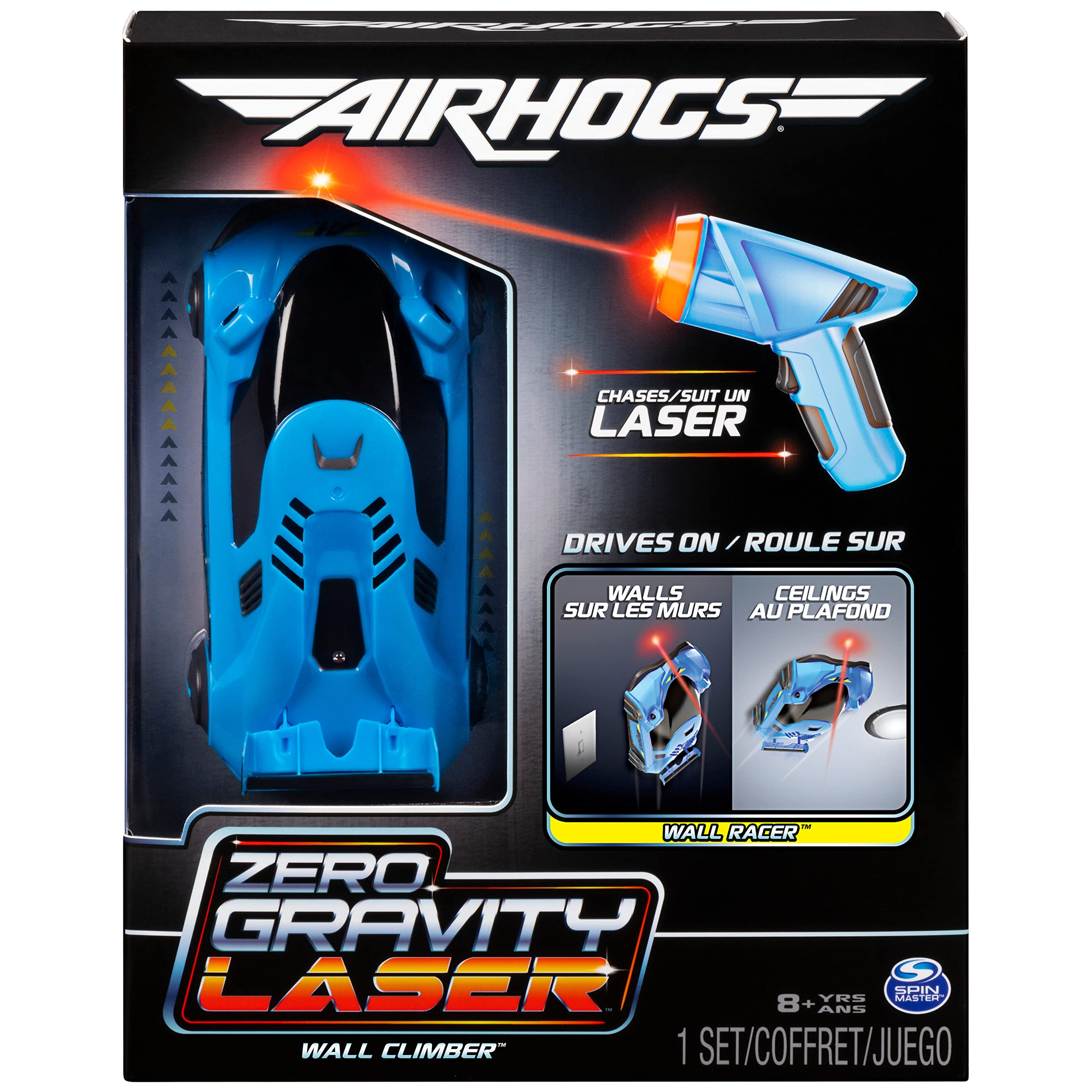 Air Hogs, Zero Gravity Light, Light-Guided Wall Racer, Wall Climbing Race Car,Blue