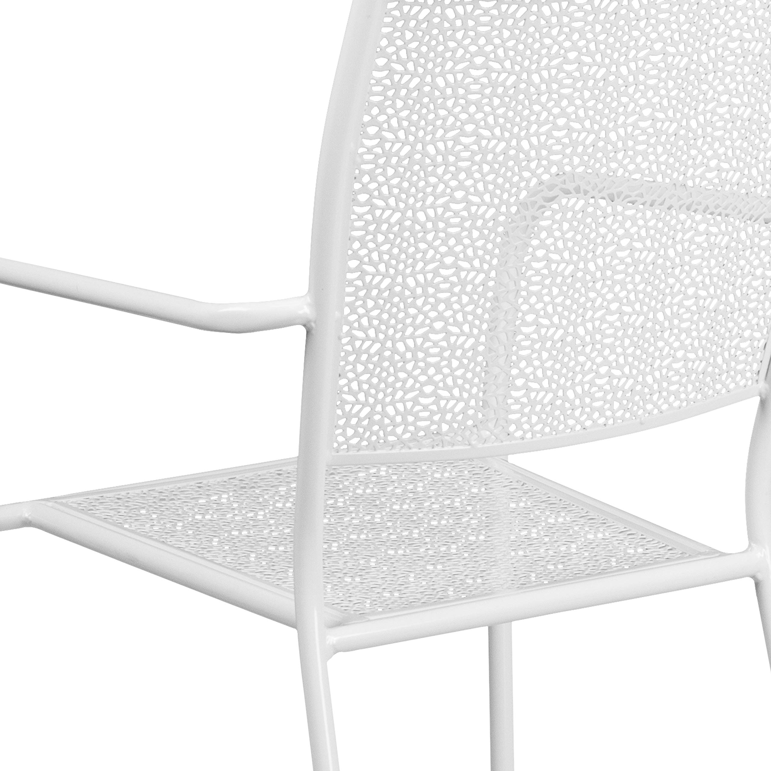 EMMA + OLIVER Commercial Grade White Indoor-Outdoor Steel Patio Arm Chair with Square Back