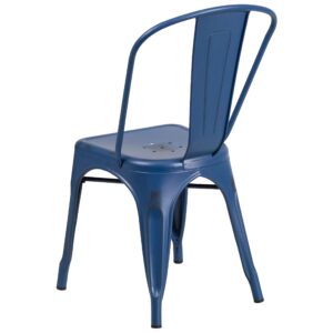 EMMA + OLIVER Commercial Grade Distressed Blue Metal Indoor-Outdoor Stackable Chair