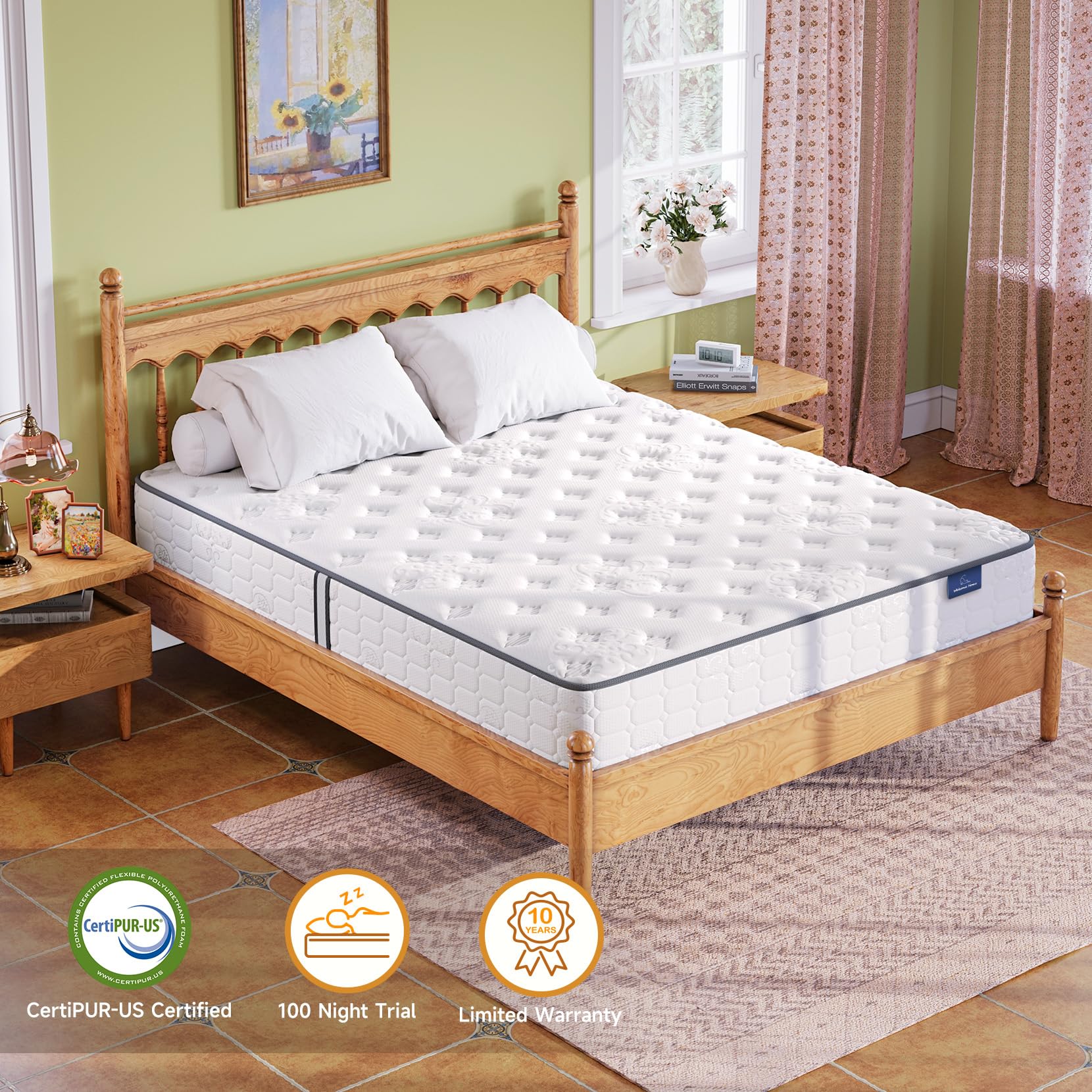 Twin XL Mattress, Vesgantti 10 Inch Hybrid XL Twin Mattress in a Box, Extra Long Twin Innerspring Mattress with Gel Memory Foam and Pocket Coils Spring, Tight Top Series Medium Firm Feel