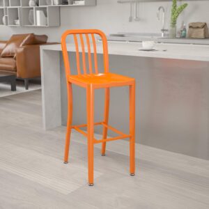 emma + oliver commercial grade 30" h orange metal indoor-outdoor barstool with slat back