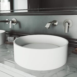 VIGO Anvil 16 inch Diameter Over the Counter Freestanding Matte Stone Round Vessel Bathroom Sink in Matte White - Sink for Bathroom VG04016