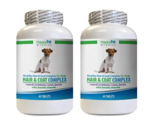 happy pet vitamins llc dog hair and coat supplement - dog hair and coat health complex - healthy skin and nails - itch relief - powerful - dog vitamin b supplement - 120 treats (2 bottles)