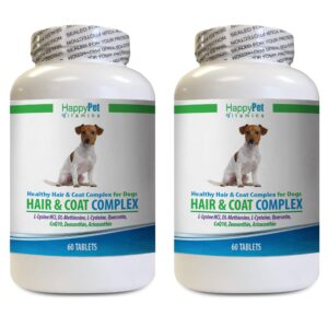 HAPPY PET VITAMINS LLC Dog Hair and Coat Supplement - Dog Hair and Coat Health Complex - Healthy Skin and Nails - Itch Relief - Powerful - Dog Vitamin b Supplement - 120 Treats (2 Bottles)