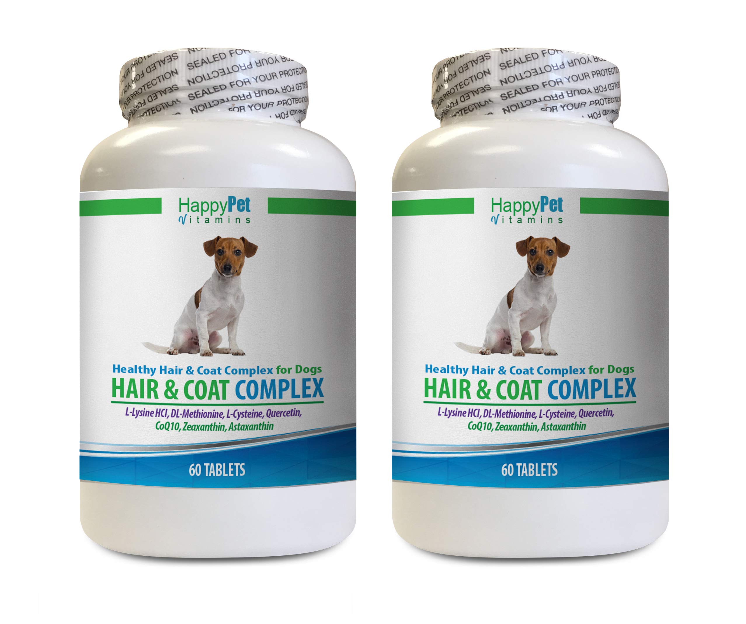 HAPPY PET VITAMINS LLC Dog Hair and Coat Supplement - Dog Hair and Coat Health Complex - Healthy Skin and Nails - Itch Relief - Powerful - Dog Vitamin b Supplement - 120 Treats (2 Bottles)