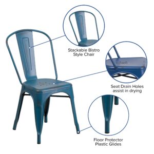 EMMA + OLIVER Commercial Grade Distressed Blue Metal Indoor-Outdoor Stackable Chair