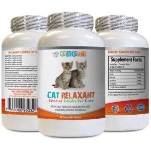 MY LUCKY PETS LLC Natural pet Anxiety and Stress cat - Advanced Relaxant for Cats - Calms Down Your CAT - Anxiety Relief Complex - cat Calming tryptophan - 1 Bottle (90 Chewable Tablets)