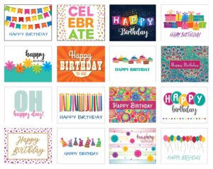 stonehouse collection 48 birthday card assorted pack - usa made - 16 unique assorted designs blank cards - bulk boxed set (48 card)