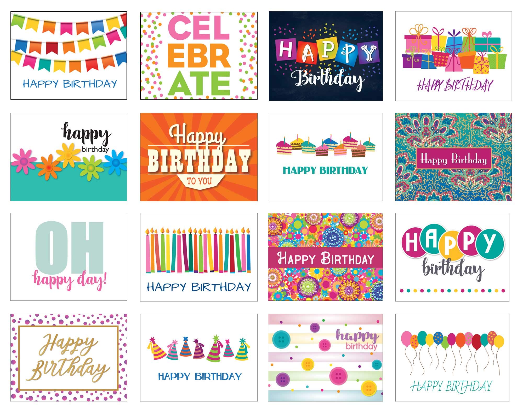 Stonehouse Collection 48 Birthday Card Assorted Pack - USA Made - 16 Unique Assorted Designs Blank Cards - Bulk Boxed Set (48 Card)