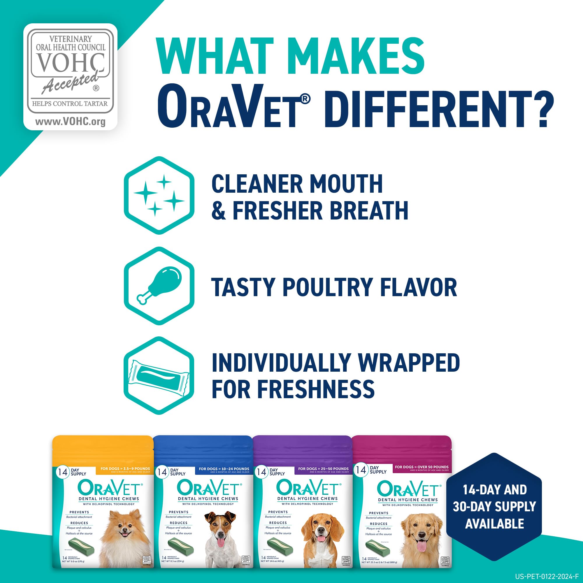 ORAVET Dental Chews for Dogs, Oral Care and Hygiene Chews (Large Dogs, Over 50 lbs.) Pink Pouch, 14 Count