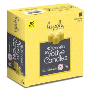 HYOOLA Citronella Votive Candles - 10 Hour Burn Time - 50 Pack, Ideal Bug Repellent Candles, European Made