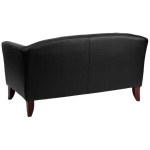 EMMA + OLIVER Black LeatherSoft Loveseat with Cherry Wood Feet