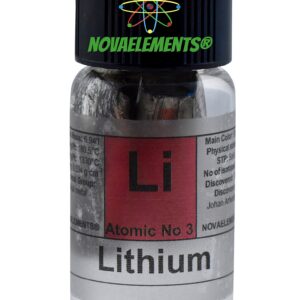 Lithium Metal Element 3 Sample 99.9% Pure 1 gram Shiny Pieces Under Mineral Oil in Labeled Glass Vial