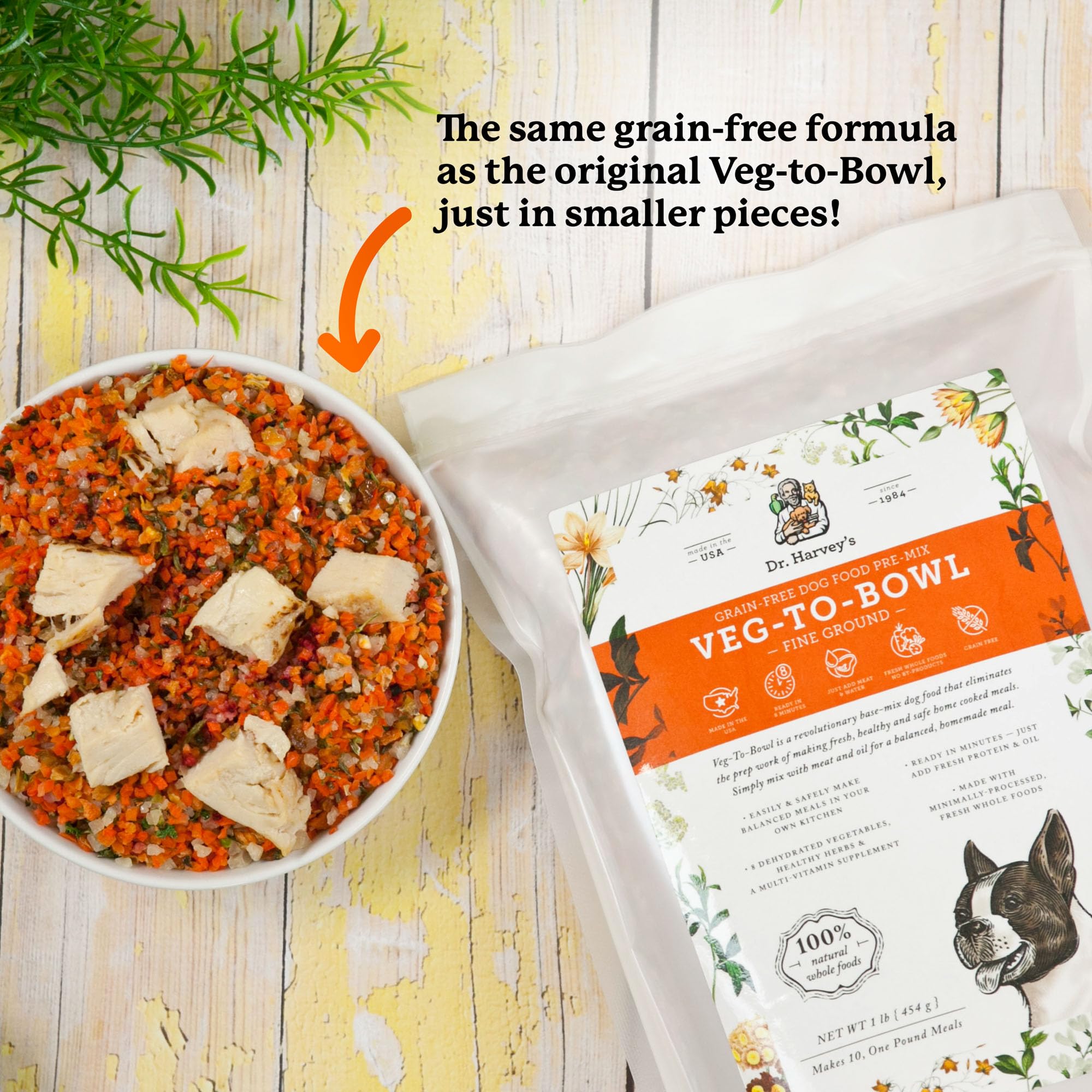 Dr. Harvey's Veg-to-Bowl Fine Ground Dog Food, Human Grade Dehydrated Base Mix for Dogs, Grain Free Holistic Mix for Small Dogs Trial Size (6.5 oz)