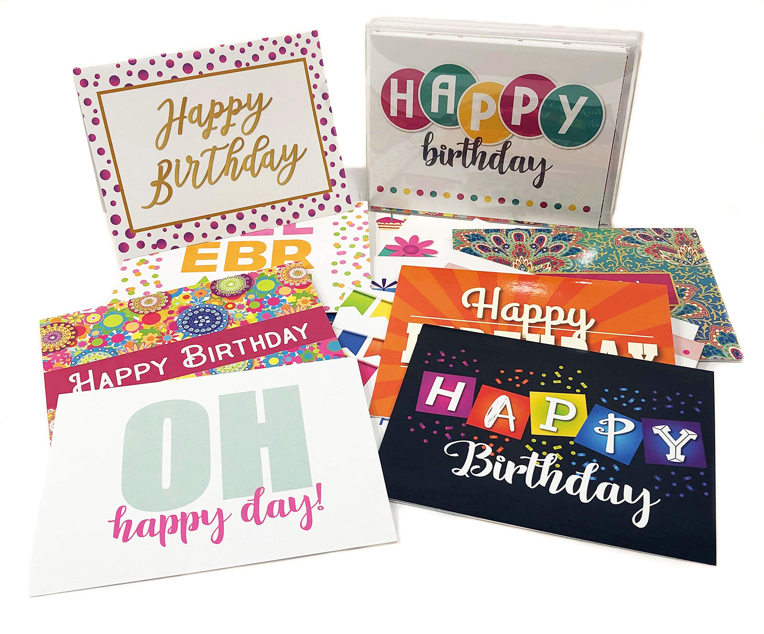 Stonehouse Collection 48 Birthday Card Assorted Pack - USA Made - 16 Unique Assorted Designs Blank Cards - Bulk Boxed Set (48 Card)