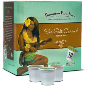 hawaiian paradise coffee sea salt caramel single serve cups 18 count - compatible with keurig k-cup brewers