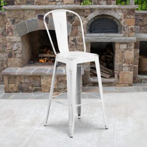 emma + oliver commercial grade 30" h distressed white metal indoor-outdoor barstool w/back