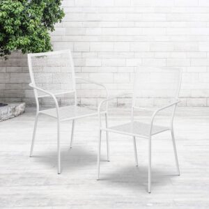 emma + oliver commercial grade white indoor-outdoor steel patio arm chair with square back