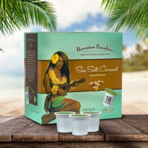 Hawaiian Paradise Coffee Sea Salt Caramel Single Serve Cups 18 Count - Compatible with Keurig K-Cup Brewers