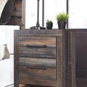 Signature Design by Ashley Drystan Rustic Industrial 2 Drawer Nightstand with 2 Slim-Profile USB Charging Stations, 24.37" Tall, Weatherworn Brown