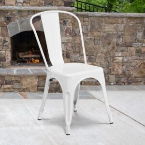 emma + oliver commercial grade white metal indoor-outdoor stackable chair