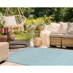 liora manne carmel indoor/outdoor power loomed synthetic blend low profile area rug - transitional stripe global colorful (texture stripe aqua) (7'10" x 9'10")