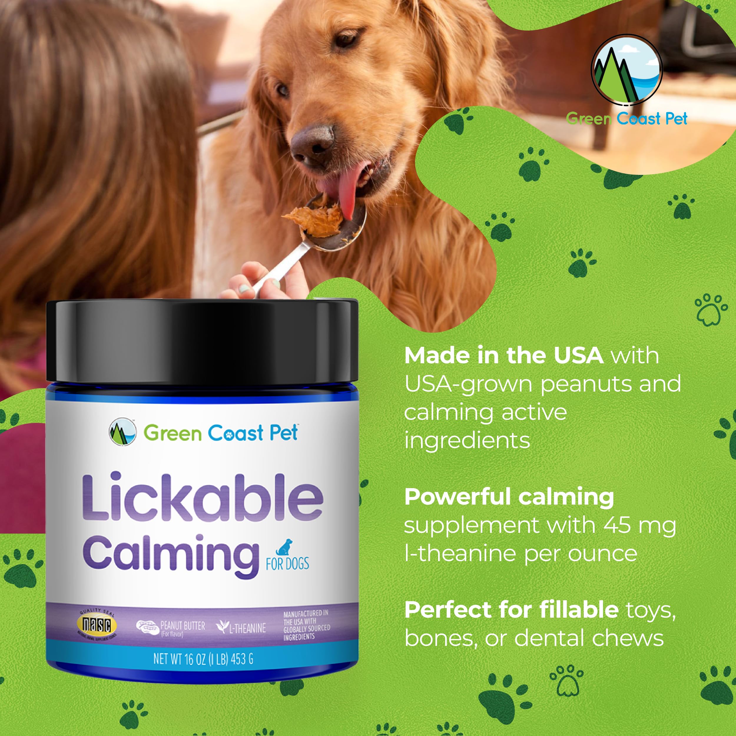 Green Coast Pet Lickable Actives (Calming) Supplement for Dogs, 16 oz | Made in USA | 30 Day Supply