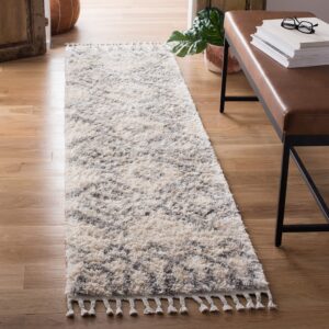 SAFAVIEH Berber Fringe Shag Collection Area Rug - 9' x 12', Cream & Grey, Moroccan Design, Non-Shedding & Easy Care, 1.2-inch Thick Ideal for High Traffic Areas in Living Room, Bedroom (BFG611A)