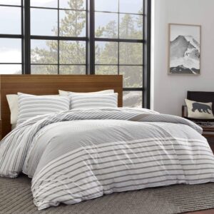 Eddie Bauer Duvet Cover Set Soft Bedding with Matching Shams, Buttons & Corner Ties to Ensure Placement, Striped Room Decor, King, Neutral