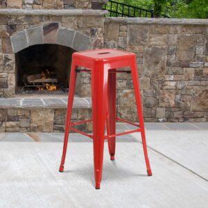 emma + oliver commercial grade 30" h backless red metal indoor-outdoor barstool, square