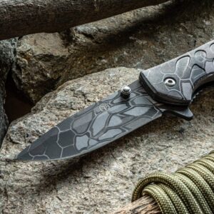 SE Spring Assisted Drop Point Folding Knife with Brown Snake Skin Design - KFD20022-1