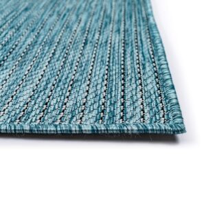 Liora Manne CARMEL Indoor/Outdoor Power Loomed Synthetic Blend Low Profile Area Rug - Transitional Stripe Global Colorful (Texture Stripe Aqua) (7'10" x 9'10")