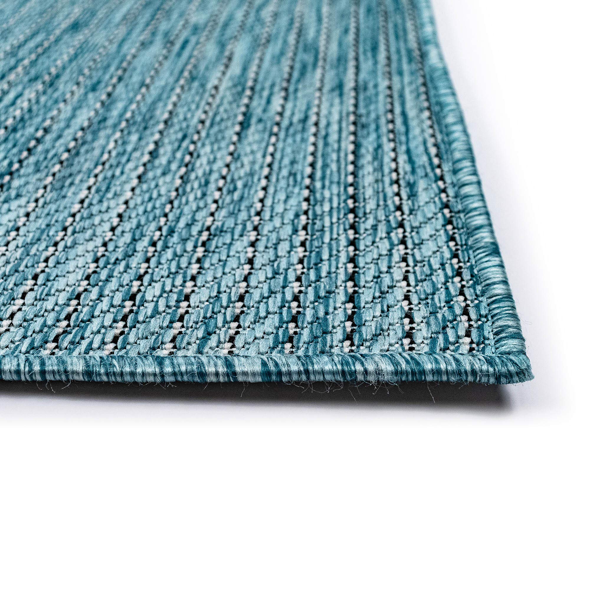 Liora Manne CARMEL Indoor/Outdoor Power Loomed Synthetic Blend Low Profile Area Rug - Transitional Stripe Global Colorful (Texture Stripe Aqua) (7'10" x 9'10")