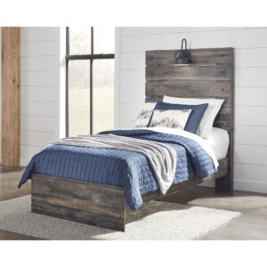 signature design by ashley drystan rustic panel headboard only with usb charging stations, twin, brown