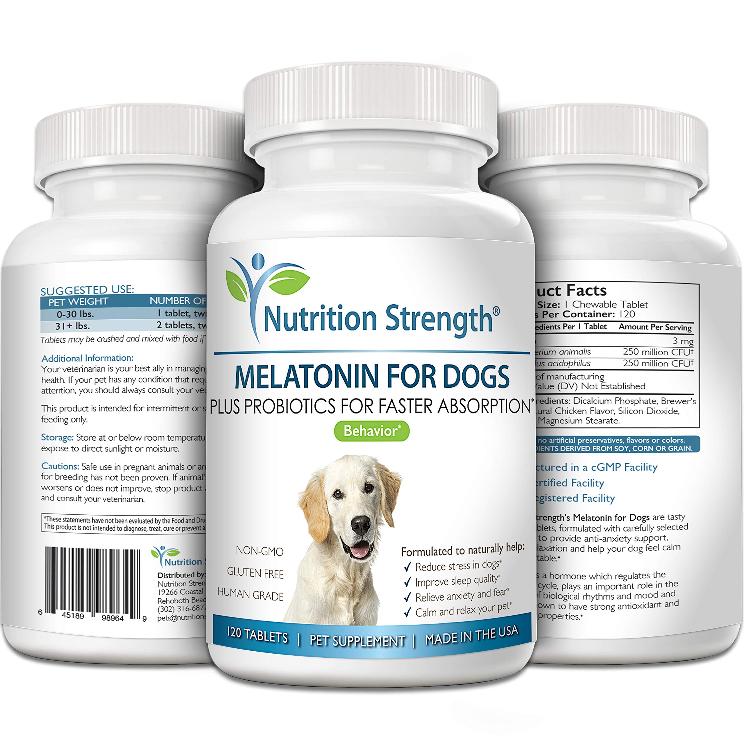 Nutrition Strength Melatonin for Dogs, 120 Chewable Tablets