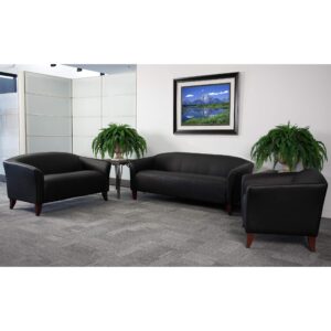 emma + oliver black leathersoft loveseat with cherry wood feet