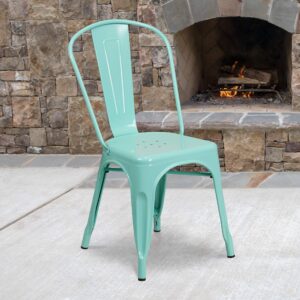 emma + oliver commercial grade mint green metal indoor-outdoor stackable chair