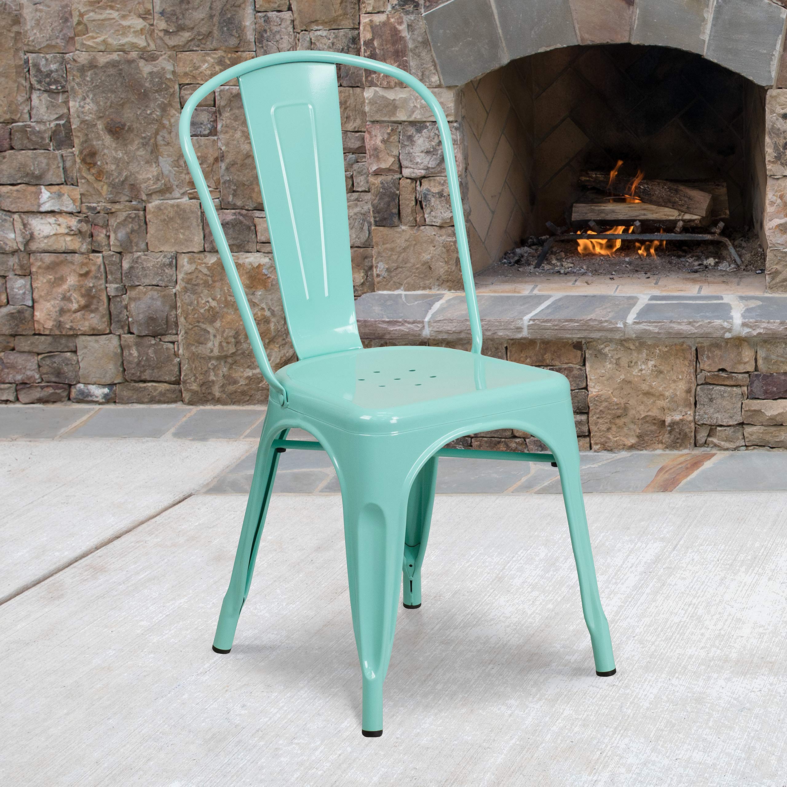 EMMA + OLIVER Commercial Grade Mint Green Metal Indoor-Outdoor Stackable Chair