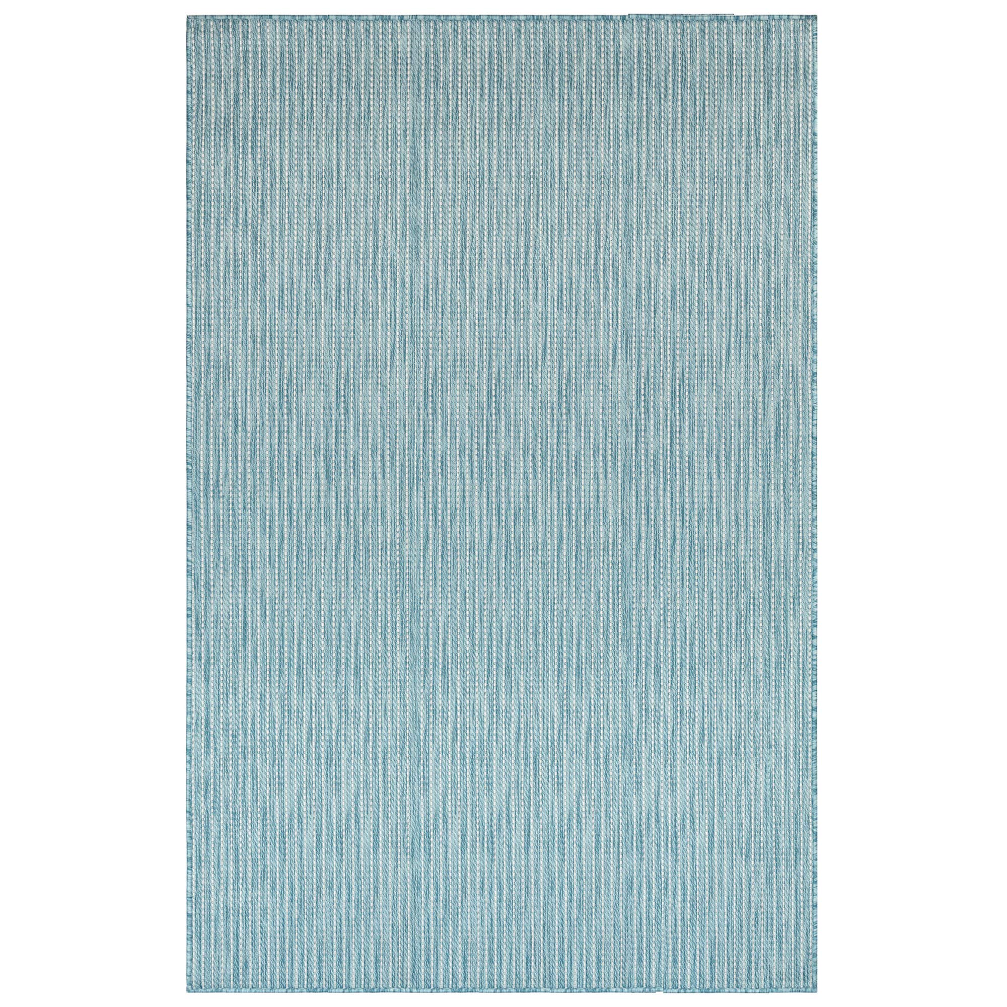 Liora Manne CARMEL Indoor/Outdoor Power Loomed Synthetic Blend Low Profile Area Rug - Transitional Stripe Global Colorful (Texture Stripe Aqua) (7'10" x 9'10")