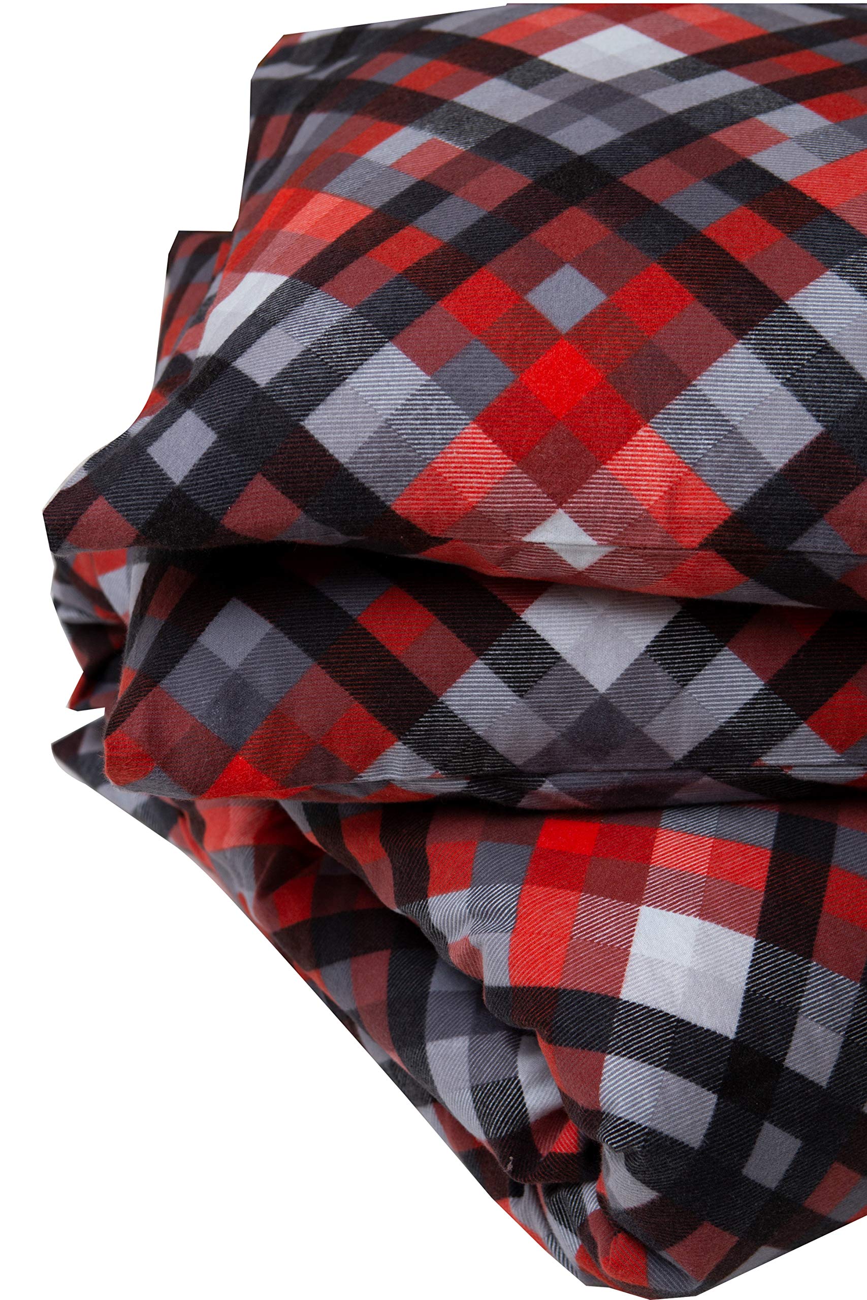 Friends at Home 180 Gram Cotton Heavyweight Flannel Duvet Cover Sets (Grey/red/Black, King)