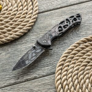 SE Spring Assisted Drop Point Folding Knife with Brown Snake Skin Design - KFD20022-1