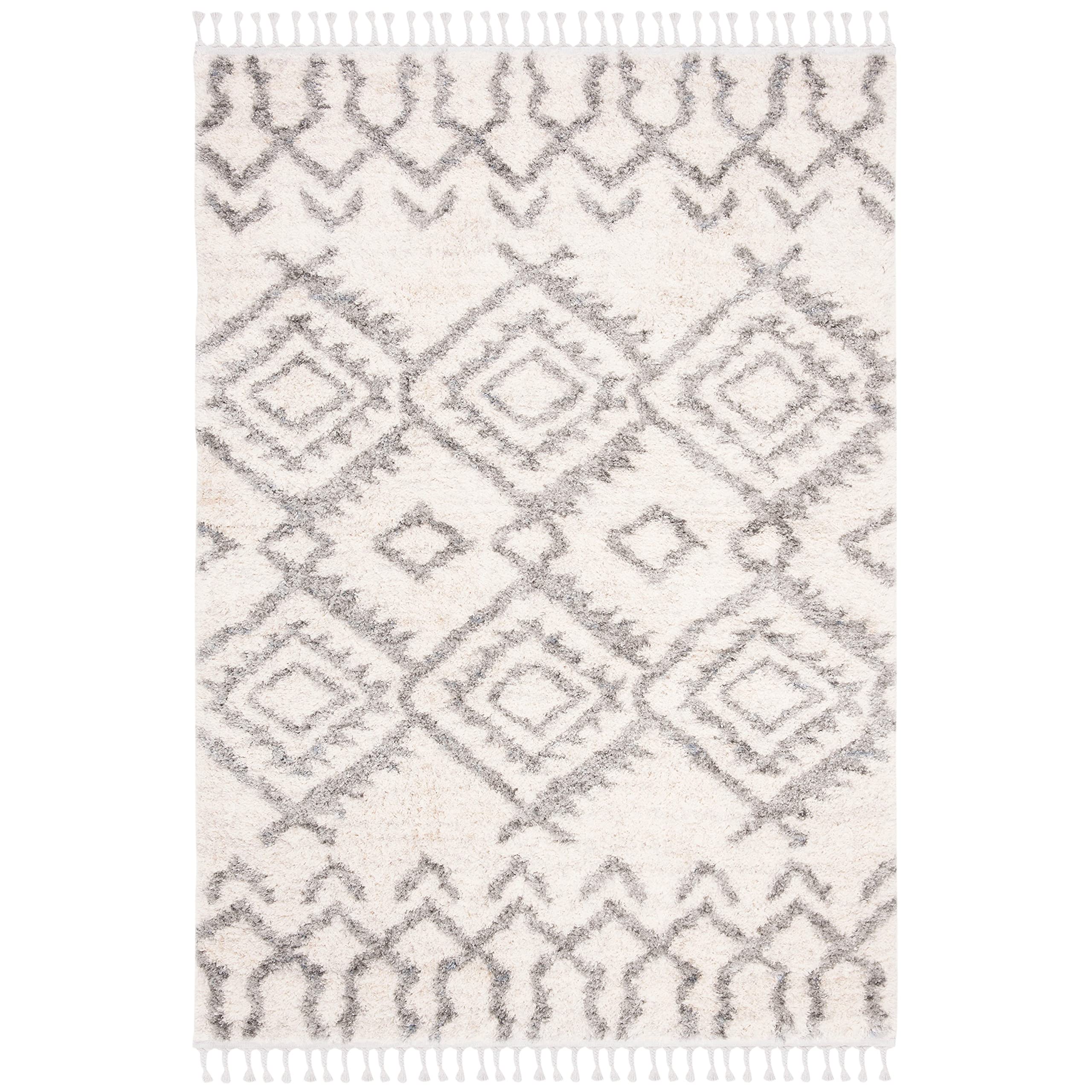 SAFAVIEH Berber Fringe Shag Collection Area Rug - 9' x 12', Cream & Grey, Moroccan Design, Non-Shedding & Easy Care, 1.2-inch Thick Ideal for High Traffic Areas in Living Room, Bedroom (BFG611A)