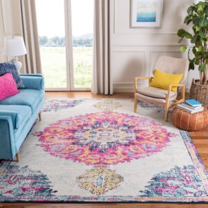 safavieh madison collection area rug - 8' x 10', ivory & fuchsia, medallion distressed design, non-shedding & easy care, ideal for high traffic areas in living room, bedroom (mad913a)