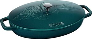 staub 40501-125 fish signature oval hot plate lamer two-handed cast iron pot, induction compatible