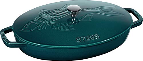 Staub 40501-125 Fish Signature Oval Hot Plate Lamer Two-Handed Cast Iron Pot, Induction Compatible